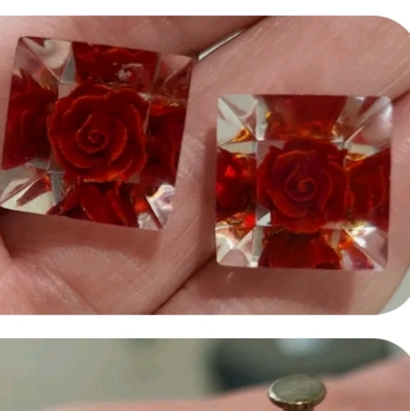 Jewelry | Vintage Lucite Red Rose Flower Screw Back Earrings 195s ...